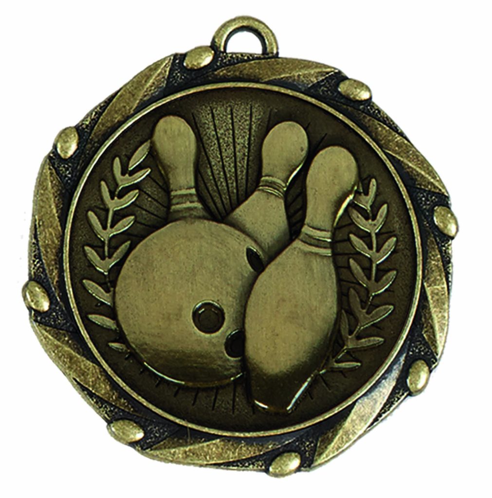 Gold Combo Ten Pin Bowling Target Medal with Red, White & Blue Ribbon ...