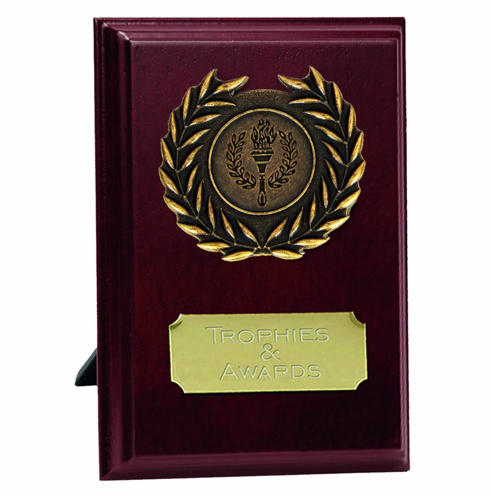 Gold Laurel Wooden Prize Plaque - Kent awards - trophies and engravings
